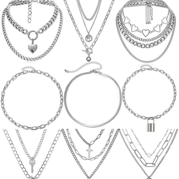 Jewelry | Punk Statement Lock Key Goth Chains 9pc Set | Poshmark